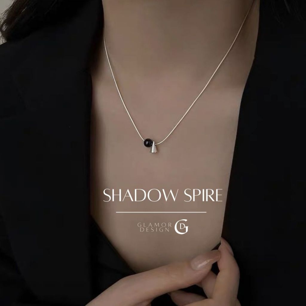 GLAMOR สร้อยเงินแท้ Shadow Spire จี้หินโอนิกซ์ทรงกรวย เงิน925 ดีไซน์ทรงกรวยเทรนดี้ ใส่ได้ทั้ง ...
