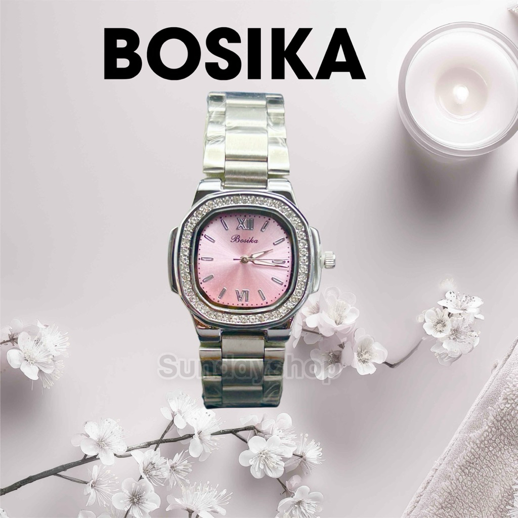 (BK5) นาฬิกาข้อมือหญิง Bosika เพชรล้อม หน้าปัดสวย ทรงลีสวยงาม สายเลส ...