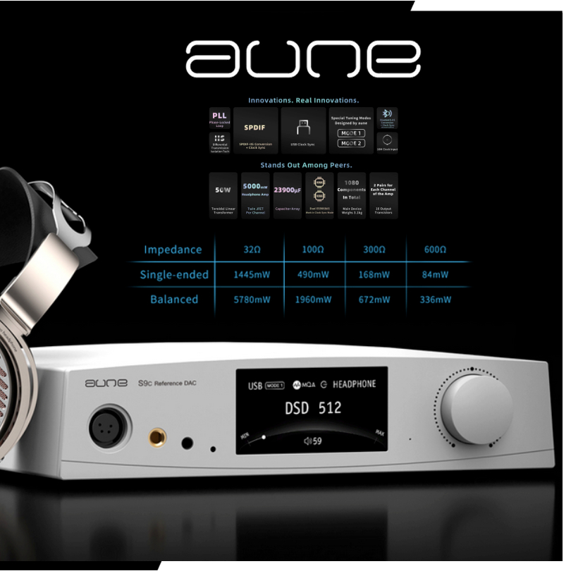 DAC-MQA/Headphone Amp | AUNE - S9c Reference DAC | (2 DAC chip) Hi Res 768 Khz 32 Bit DSD 512 ...