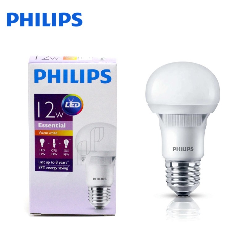 PHILIPS หลอดBULB LED 220V 12W ขั้วเกลียวE27 แสงวอร์ม 1150Lumen ประหยัด ...