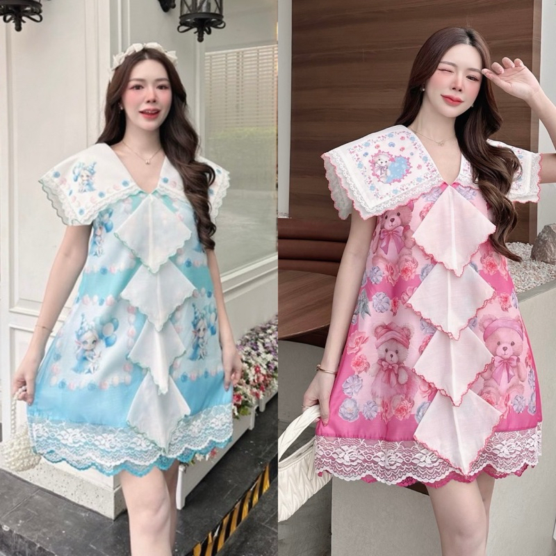 (ฟ้า l,2xl,4xl) เดรสสั้น ผ้าเช็ดหน้า สวยสดใส งานตามหา กระแส งานป้าย chalita | Shopee Thailand