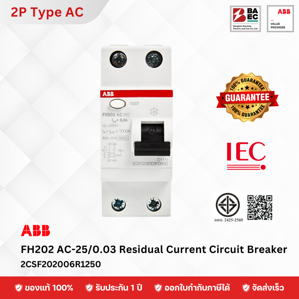 ABB FH202 AC-25/0.03 Residual Current Circuit Breaker | Shopee Thailand