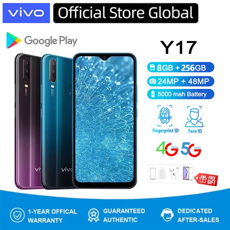 Vivo Y17 Original Smartphone โทรศัพท์มือถือจดจำลายนิ้วมือเดิม 8G RAM + 256G ROM ของแท้สมาร์ทโฟน ...
