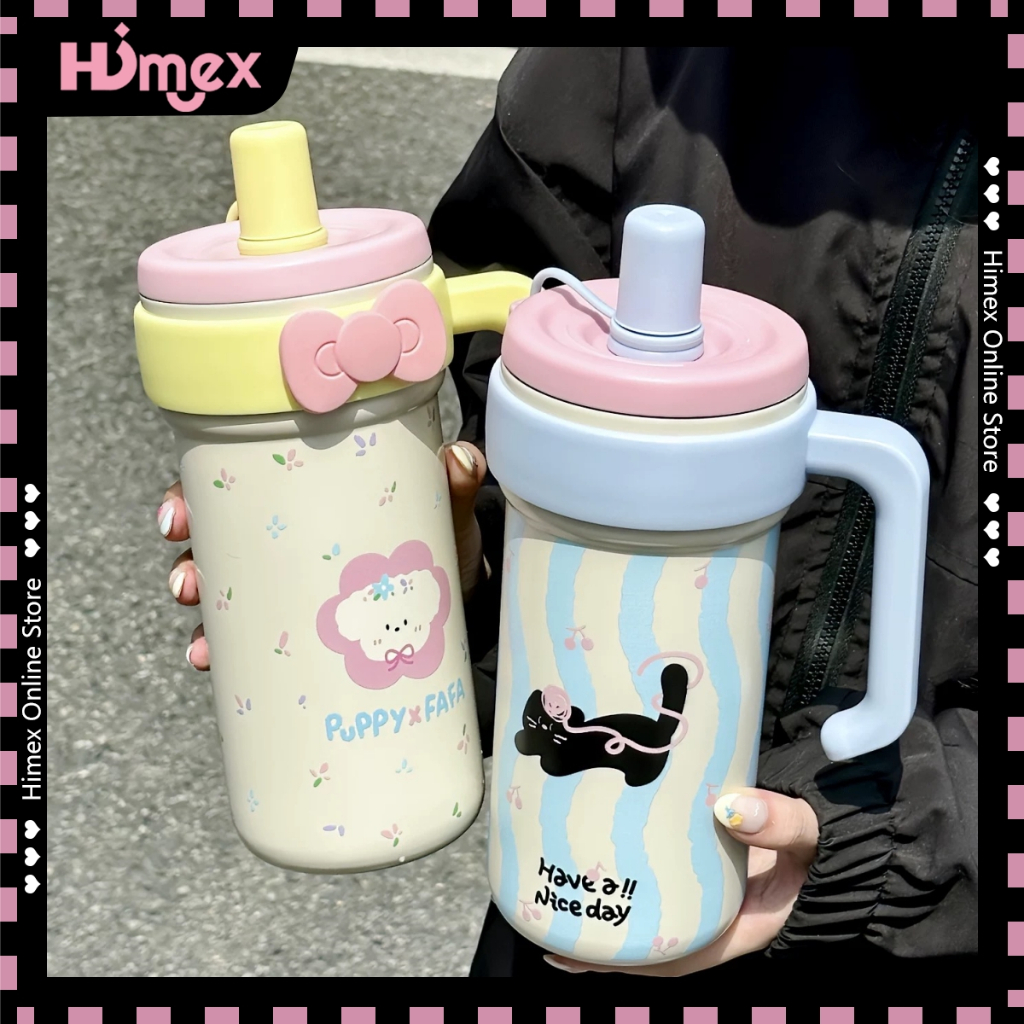 Himex แก้วเก็บความเย็นมีหูจับ น่ารัก 1000ml เกาหลี แก้วเยติ แก้วกาแฟเย็นสวยๆ ของขวัญวันเกิด แก้ว ...