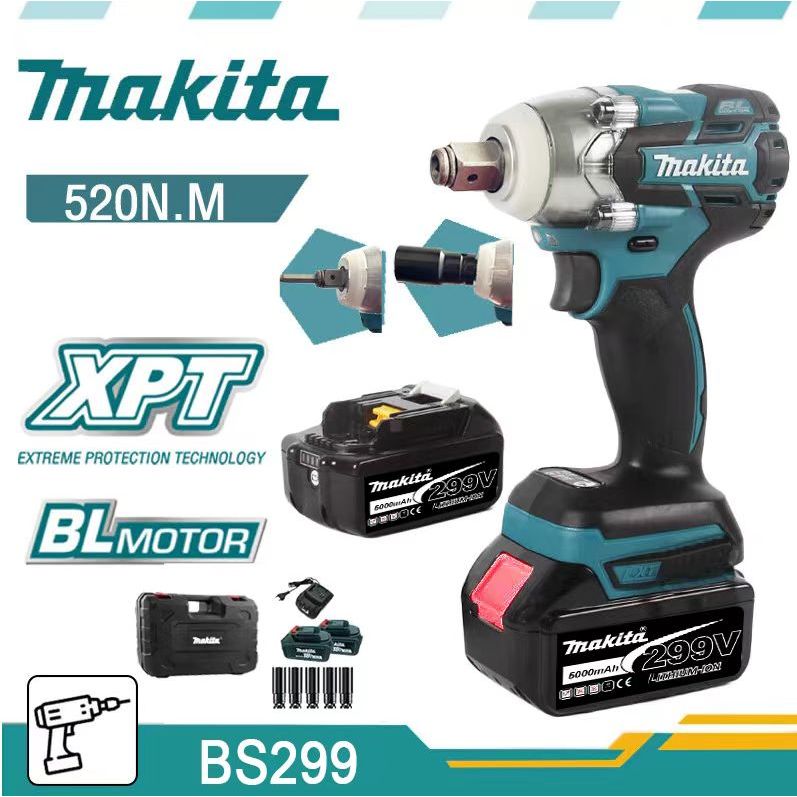 Makita ประแจไฟฟ้า ประแจไฟฟ้าไร้สาย ไฟฟ้าไร้สาย โลหะ 520N.M แรงบิด 299V 2 ชิ้น แบตเตอรี่ลิเธียม ...