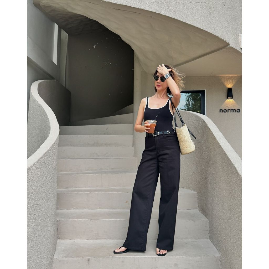 AE Candy Jeans รุ่น Diva Black Wide Leg (High Rise) | Shopee Thailand