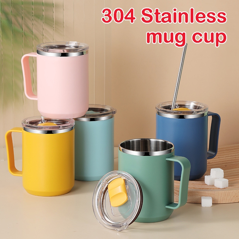 แก้วน้ำins Mug มีมือจับ insสีพลาสเทล450ml เก็บความเย็น ร้อน มีฝาไห้แก้วสแตนเลสเครือบพลาสติก ...