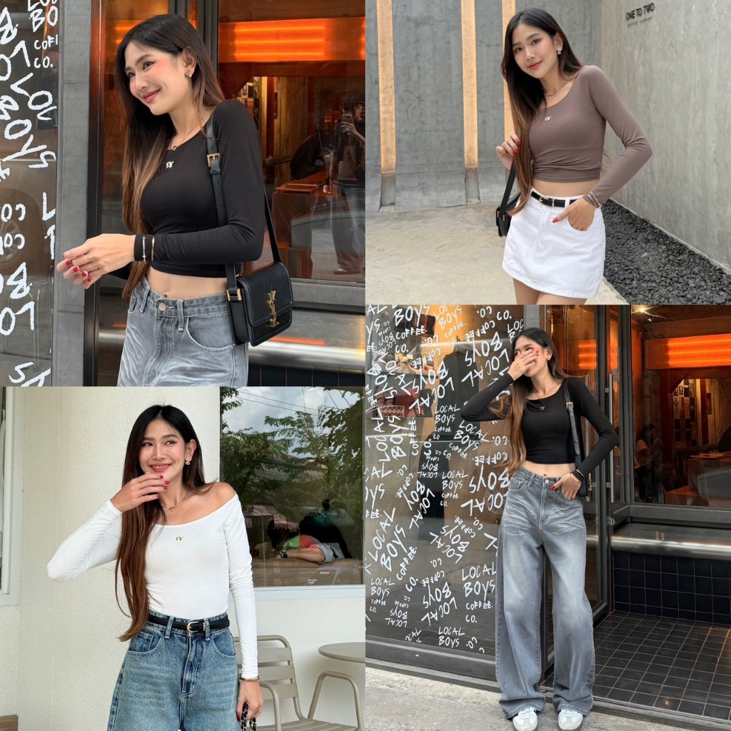 NICHARIS - เสื้อแขนยาวคอกว้าง รุ่น Pref Top | Shopee Thailand