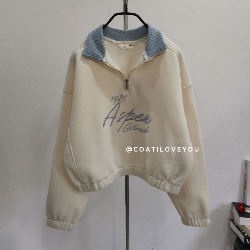 PRIMARK HALF-ZIP CROPPED SWEATSHIRT | Shopee Thailand