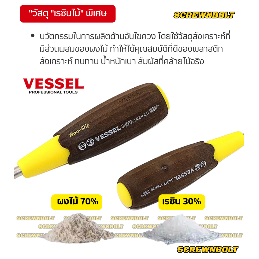 VESSEL ไขควง แม่เหล็ก Wood Compo ด้ามไม้กันลื่น กันน้ำมัน หัวดาว Torx ...