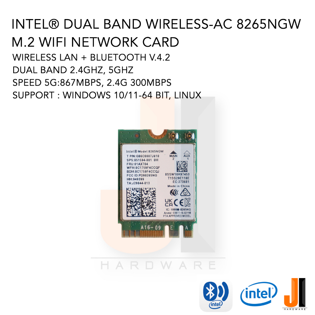 Intel® Dual Band Wireless-AC 8265NGW M.2 Wifi Card + bluetooth v.4.2 dual band (ของใหม่มีการรับ ...