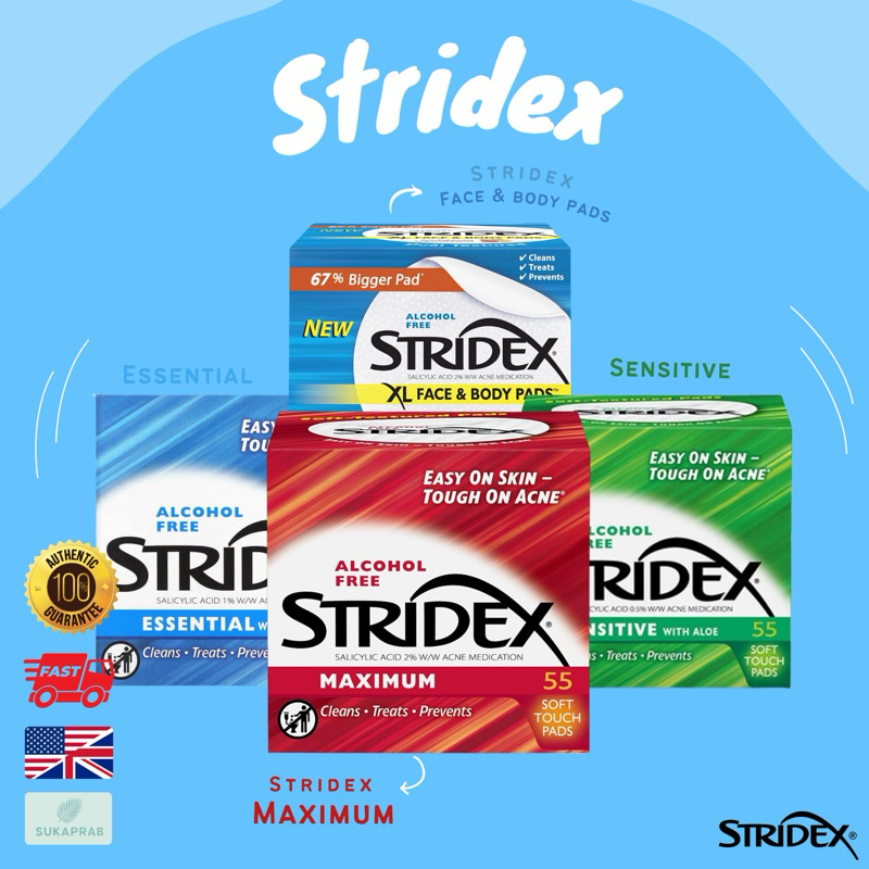 พร้อมส่ง Stridex Maximum Alcohol Free Sensitive Essential แผ่นเช็ดสิว ลดสิว สิวยุบทำความสะอาดผิว ...