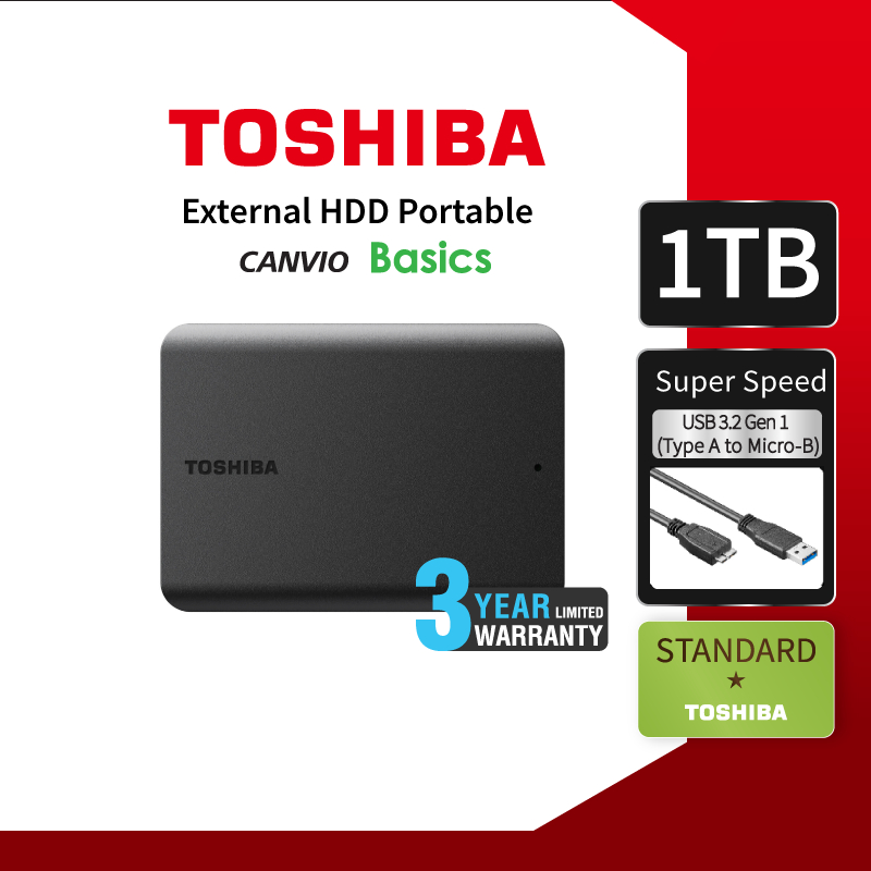 Toshiba External (1TB /2TB/4TB) USB 3.0 รุ่น (Canvio Basics A5) สีดำ ฮาร์ดดิสก์แบบพกพา Harddrive ...