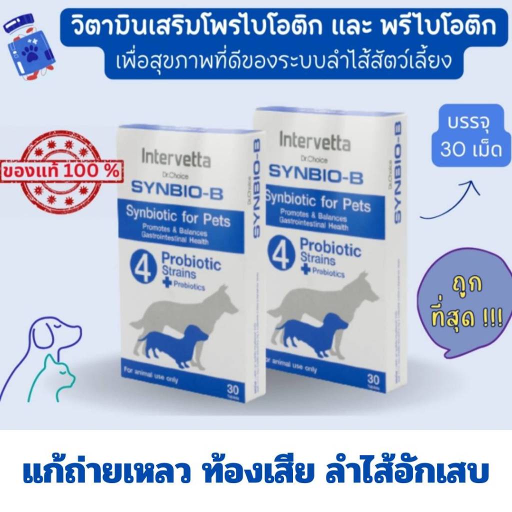 Intervetta SYNBIO-B 30 caps (ซินไบโอ บี) โพรไบโอติก 4 สายพันธุ์ และพรี ...