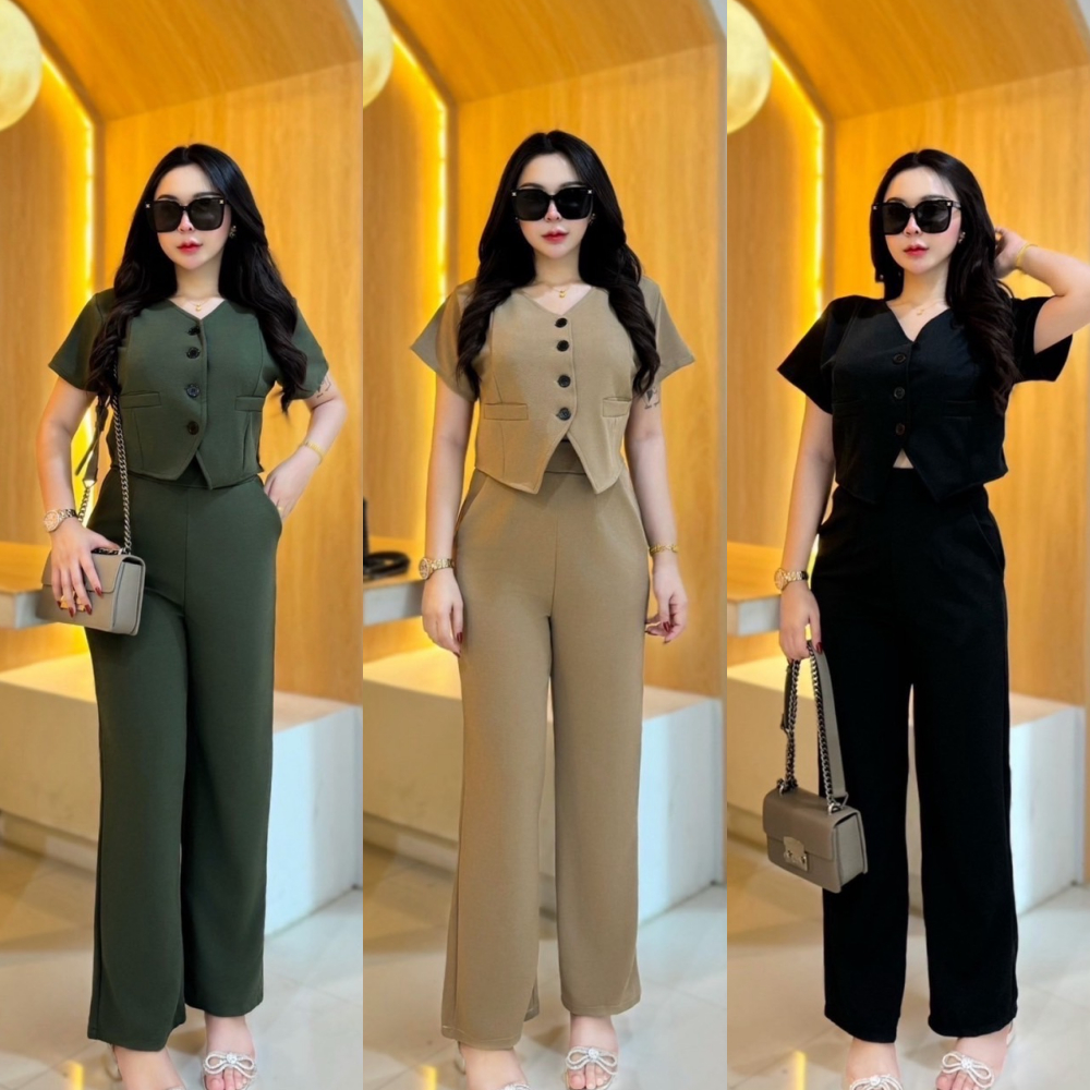 สนค้าพร้อมส่ง ชุดเซตผ้าวูลเวฟ เสื้อทรงสูทกระดุมหน้ากระเป๋าหน้า+กางเกง ...