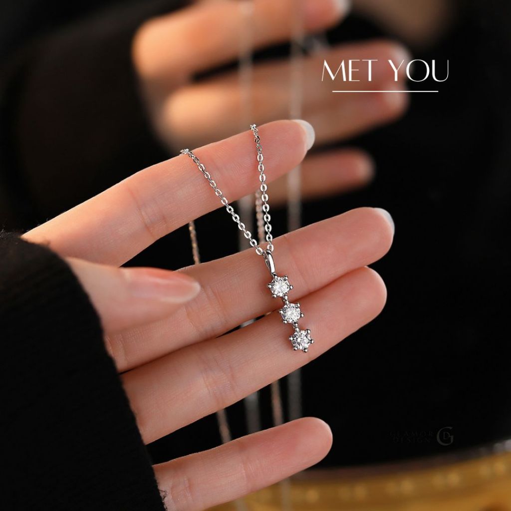 GLAMOR สร้อยเพชร Met You สร้อยคอเงิน S925 สไตล์เกาหลี สร้อยคอเพชร ดีไซน์เก๋ สร้อยเงินจี้ดอกไม้ ...