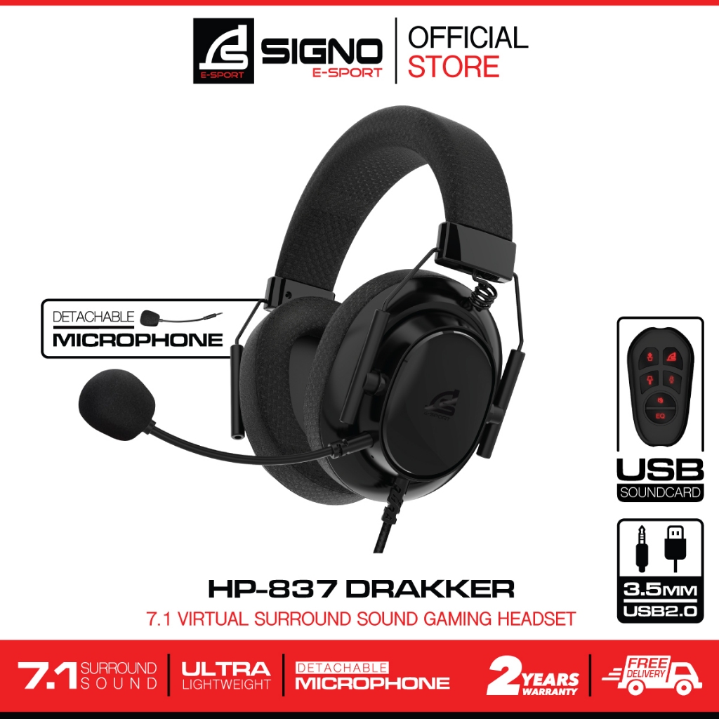 SIGNO E-Sport 7.1 Surround Sound Gaming Headphone DRAKKER รุ่น HP-837 ...