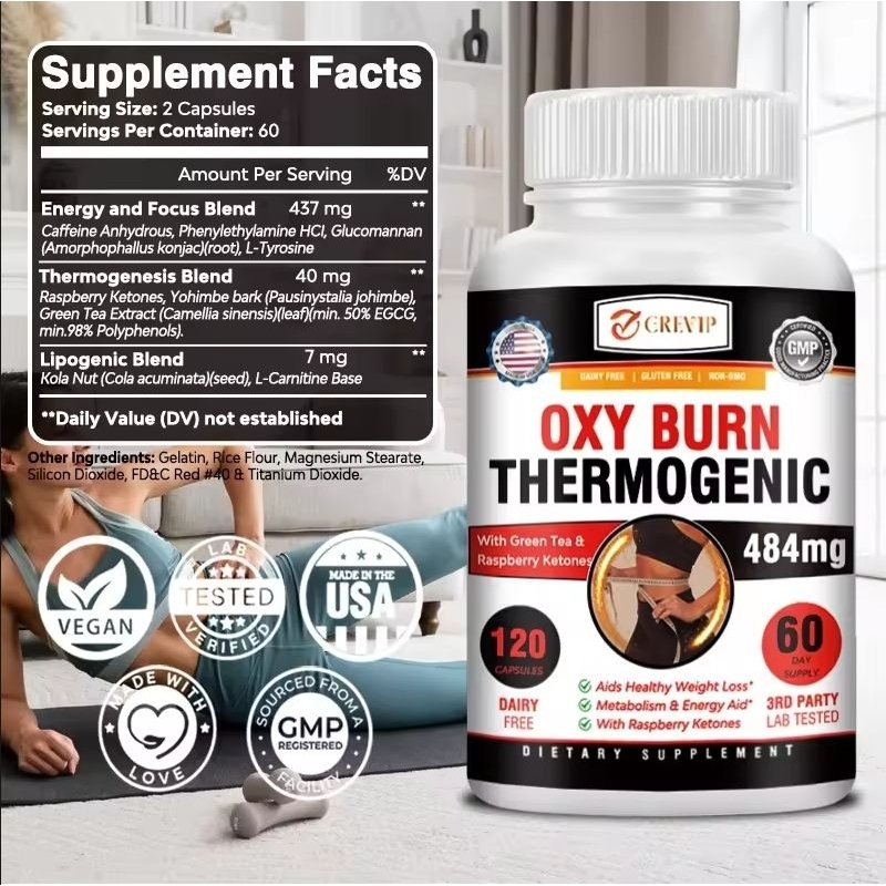 CREVIP OXY BURN THERMOGENIC, 484 มก60แคปซูล, ลดไขมันหน้าท้องและหลังปรับ ...