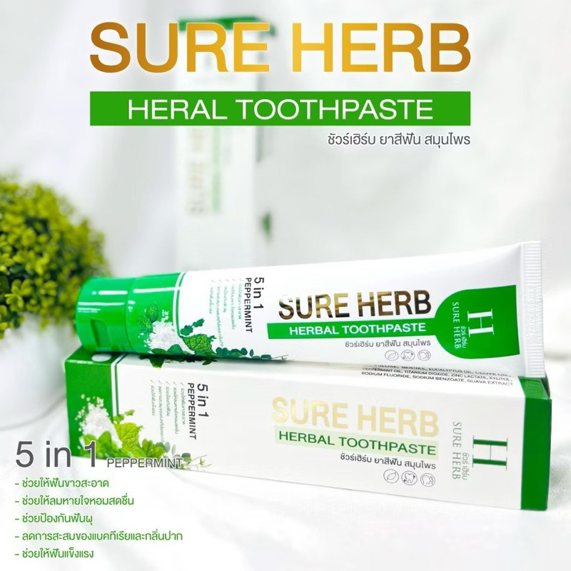 ยาสีฟันชัวร์เฮิร์บ Sure Herb Herbal Toothpaste (1หลอด100g) | Shopee Thailand