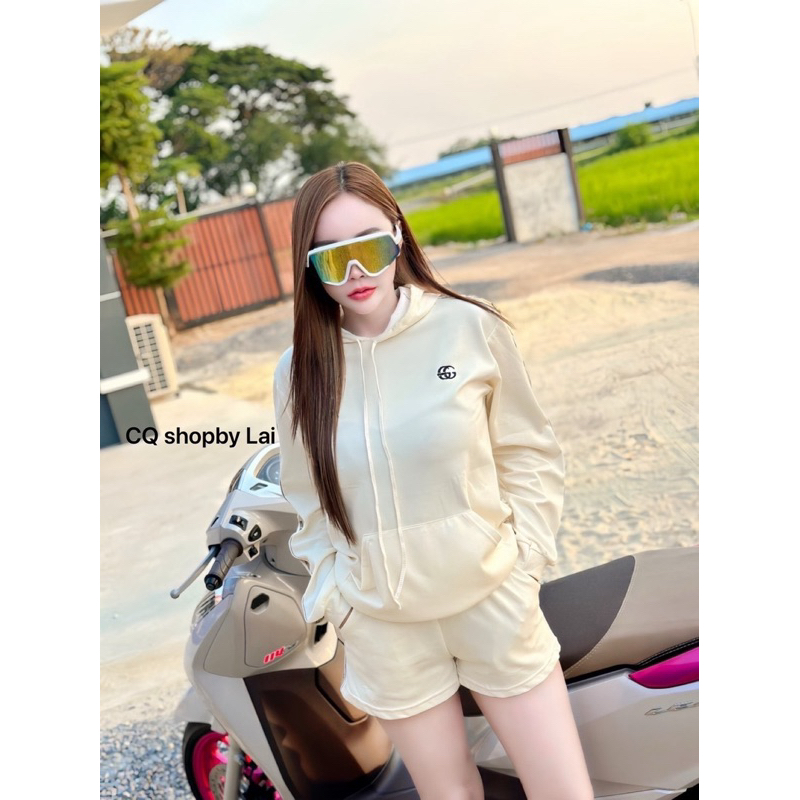 Nicha Set2 ชิ้น เสื้อแขนยาวฮู้ด ปักโลโก้ กางเกงสั้น มีกระเป๋า2ข้างผ้านำเข้าดีทั้งชุดคอนเฟิร์ม ...