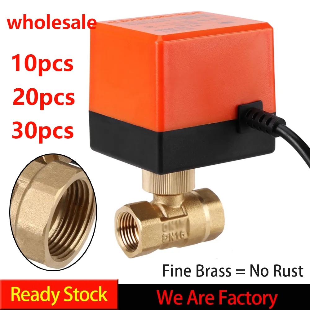 【wholesale】30pcs AC 220V Brass Electric Motorized Ball Valve 2 Way 3‑Wire 1.6Mpa Thread DN15 ...