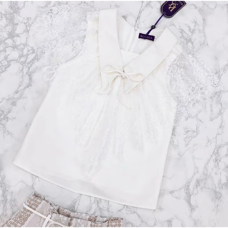 Boniga Power Lace Size L เซ็ต 2 ชิ้น เสื้อสีขาวปกเชิ๊ต แต่งลูกไม้นิ่ม ...