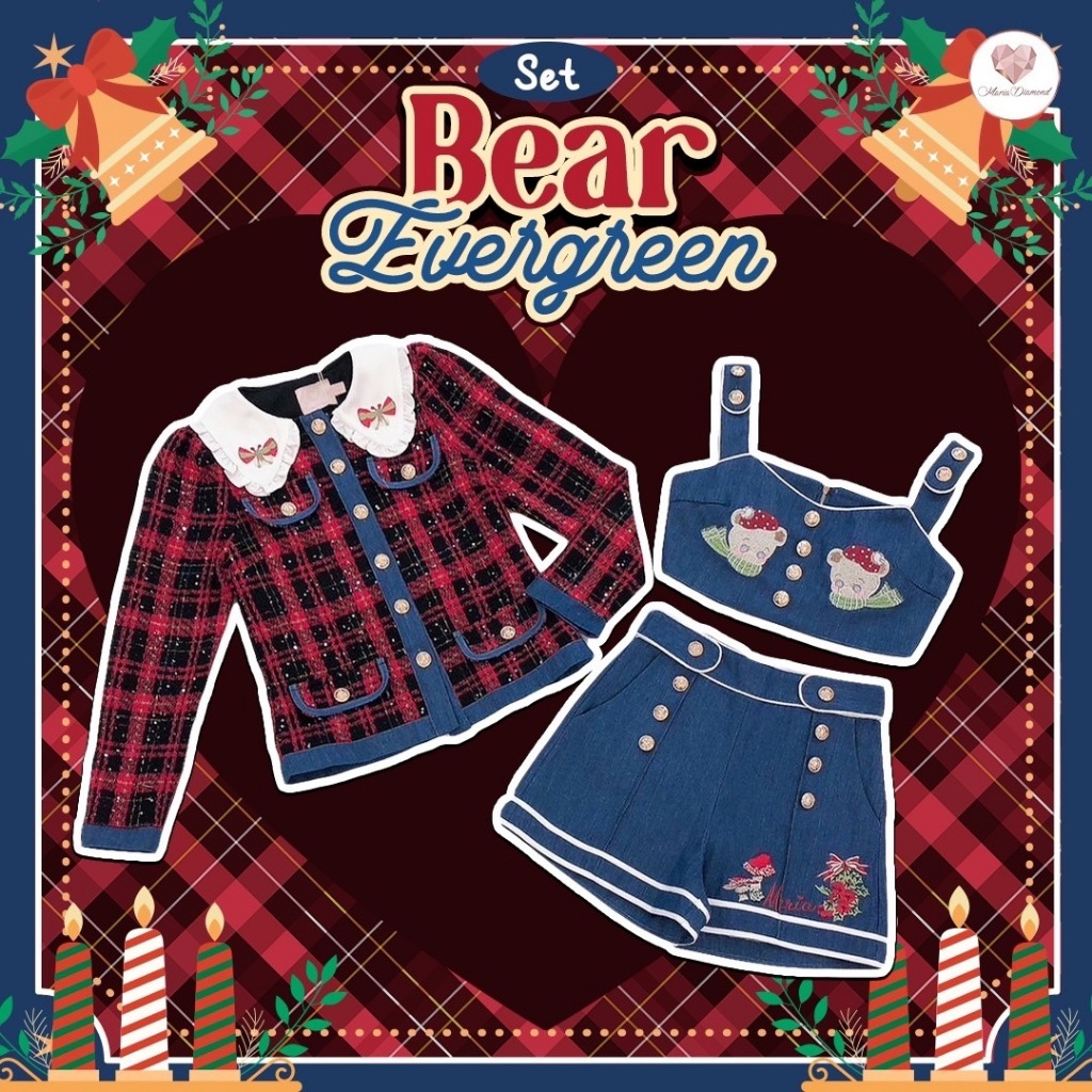 Bear Evergreen Set เซ็ต 3 ชิ้น เสื้อครอป + กางเกงยีนส์ + เสื้อคลุมสูท ...