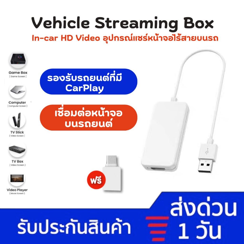 [ NEW ️] Vehicle Streaming Box อุปกรณ์แชร์หน้าจอไร้สาย บนรถยนต์ 1080P ...