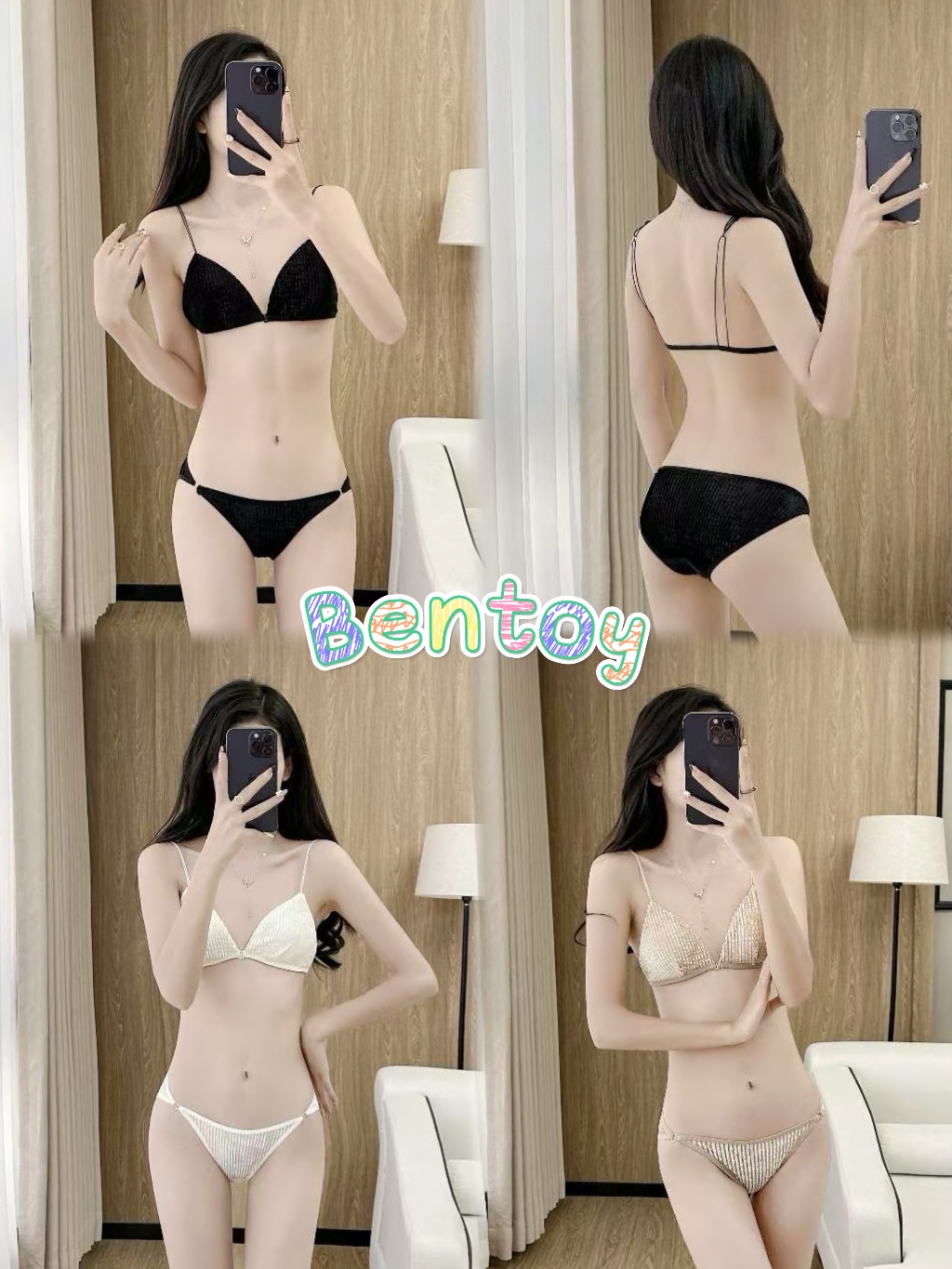 Bentoy(bra902B)ชุดชั้นใน bra set ผ้าลูกฟูก ทรงสามเหลี่ยม หน้าวี ตะขอหน้า | Shopee Thailand