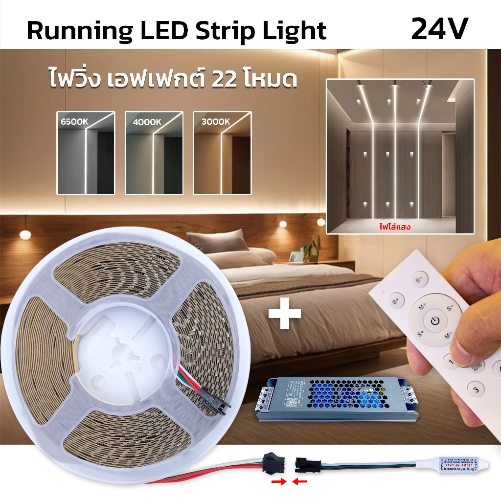 Running LED Strip Light 2835 ไฟมะรุม ไฟแช่ ไฟวิ่ง เอฟเฟกต์ 22 โหมด24V ...