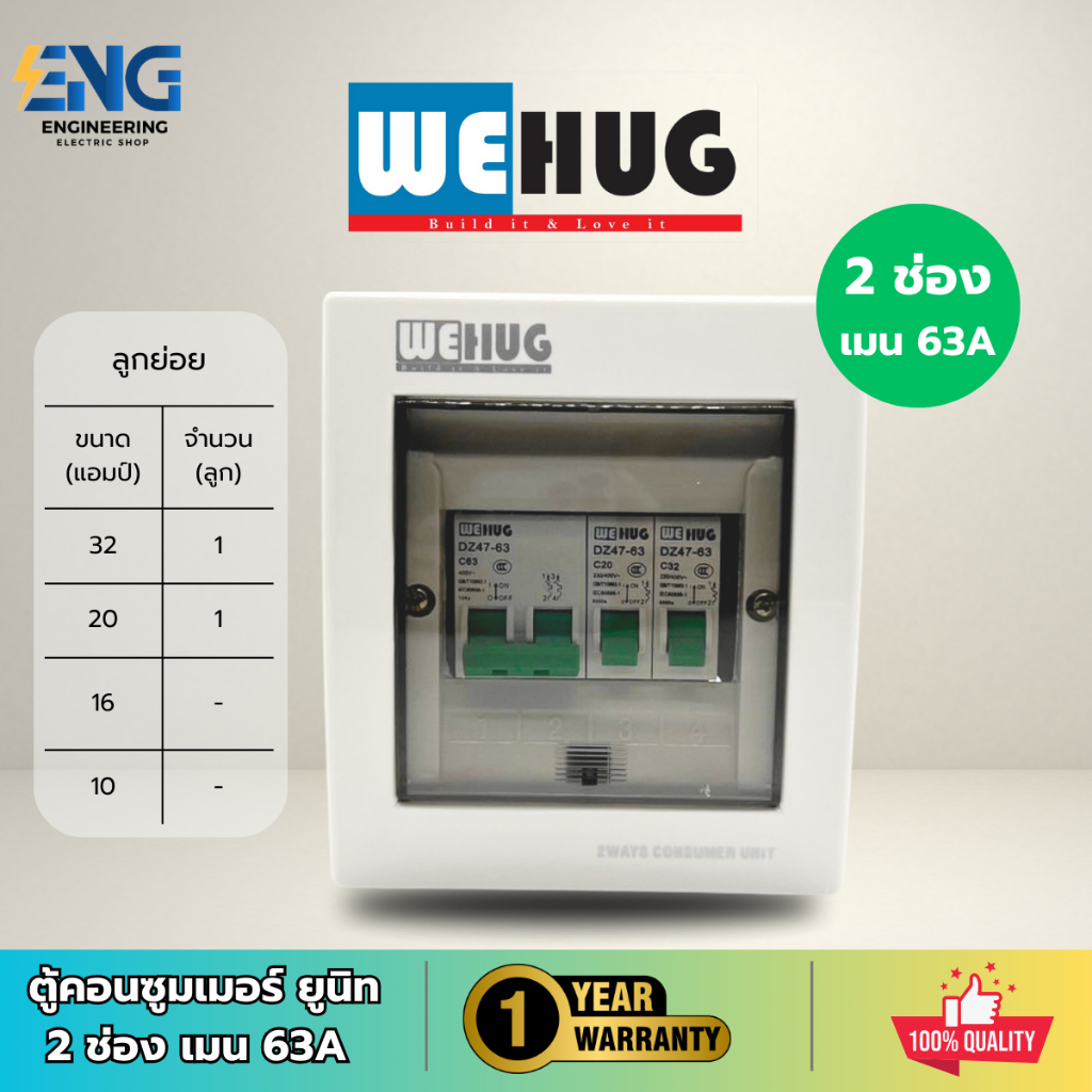 WEHUG ตู้คอนซูมเมอร์ยูนิต 2 ช่อง เมน 63A พร้อมลูกย่อย | Shopee Thailand