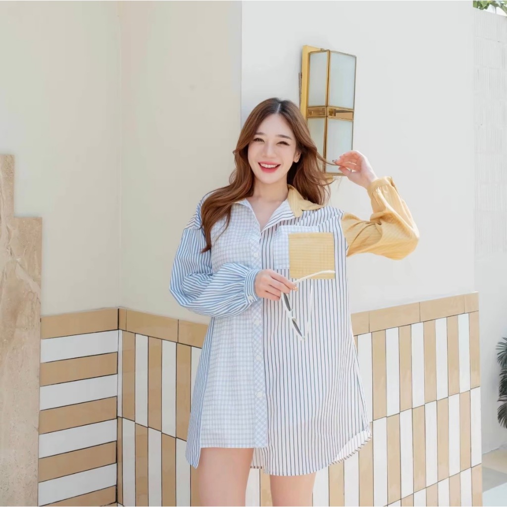 ส่งต่อ (มือหนึ่ง) FLASHMARBLE Cheesy Dress Shirt แต่งผ้าพิมพ์ลาย ...