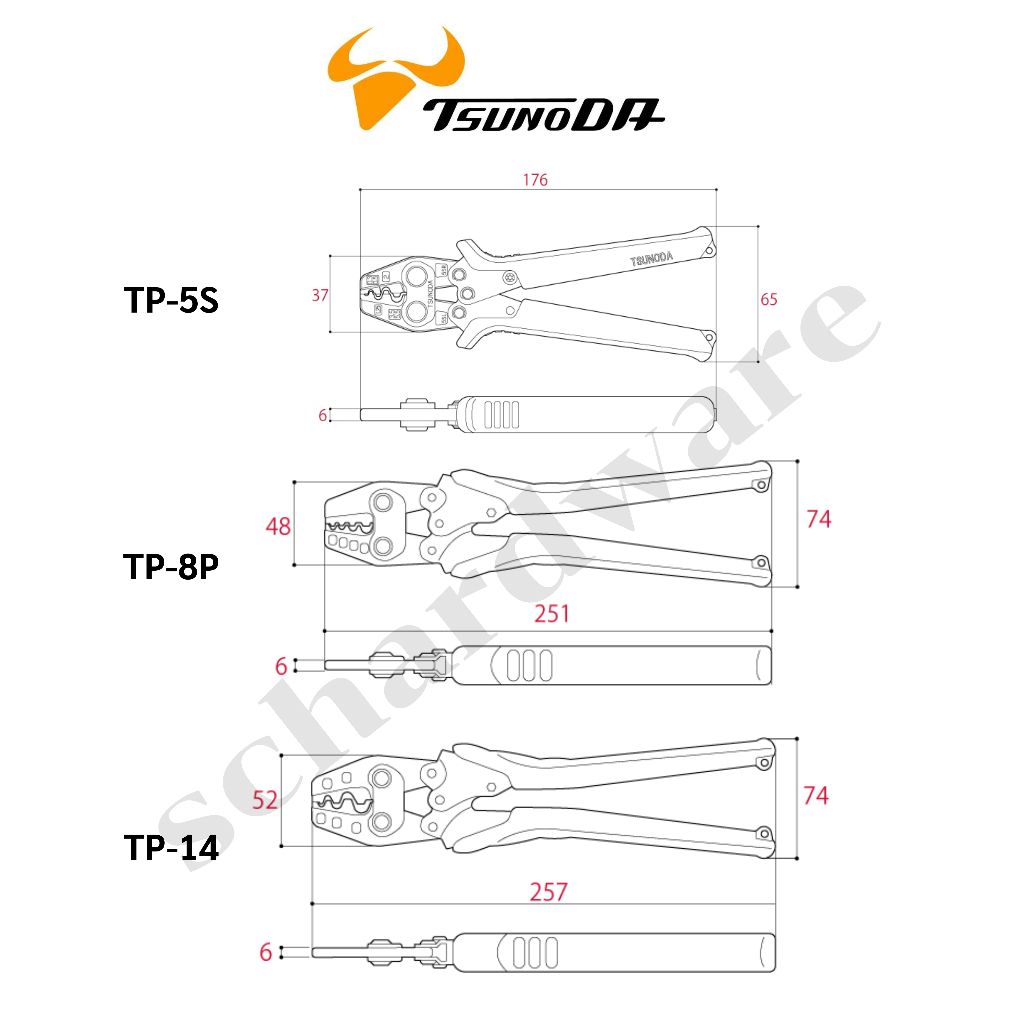 TSUNODA คีมย้ำหางปลา คีมย้ำหางปลาเปลือย ผลิตที่ประเทศญี่ปุ่น TP-5S, TP-8P, TP14 | Shopee Thailand