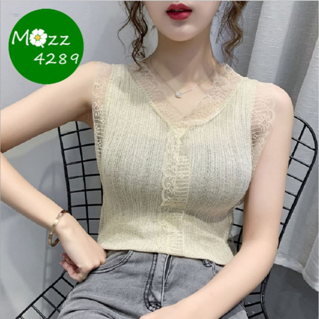 MQzz4289 *พร้อมส่ง* เสื้อแขนกุดคอวี ตกแต่งลูกไม้ระบาย ใส่สบาย ยืดได้เยอะมาก Free Size | Shopee ...