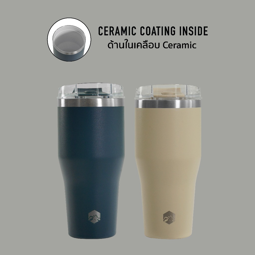 เลเซอร์ได้(ด้านในเคลือบเซรามิค) Everestแก้วน้ำเก็บความเย็นเคลือบเซรามิค กลิ่นไม่ติดแก้ว EV590C ...