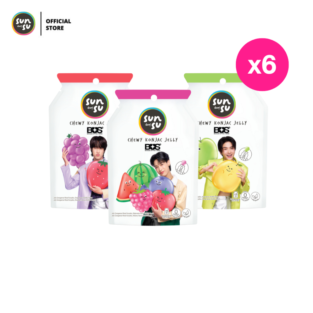(แพ็ก 6) Sunsu ซันซุ เยลลี่ผสมบุก รสสตรอว์องุ่น + มิกซ์เบอร์รี่ + แอปเปิ้ลส้ม | Shopee Thailand