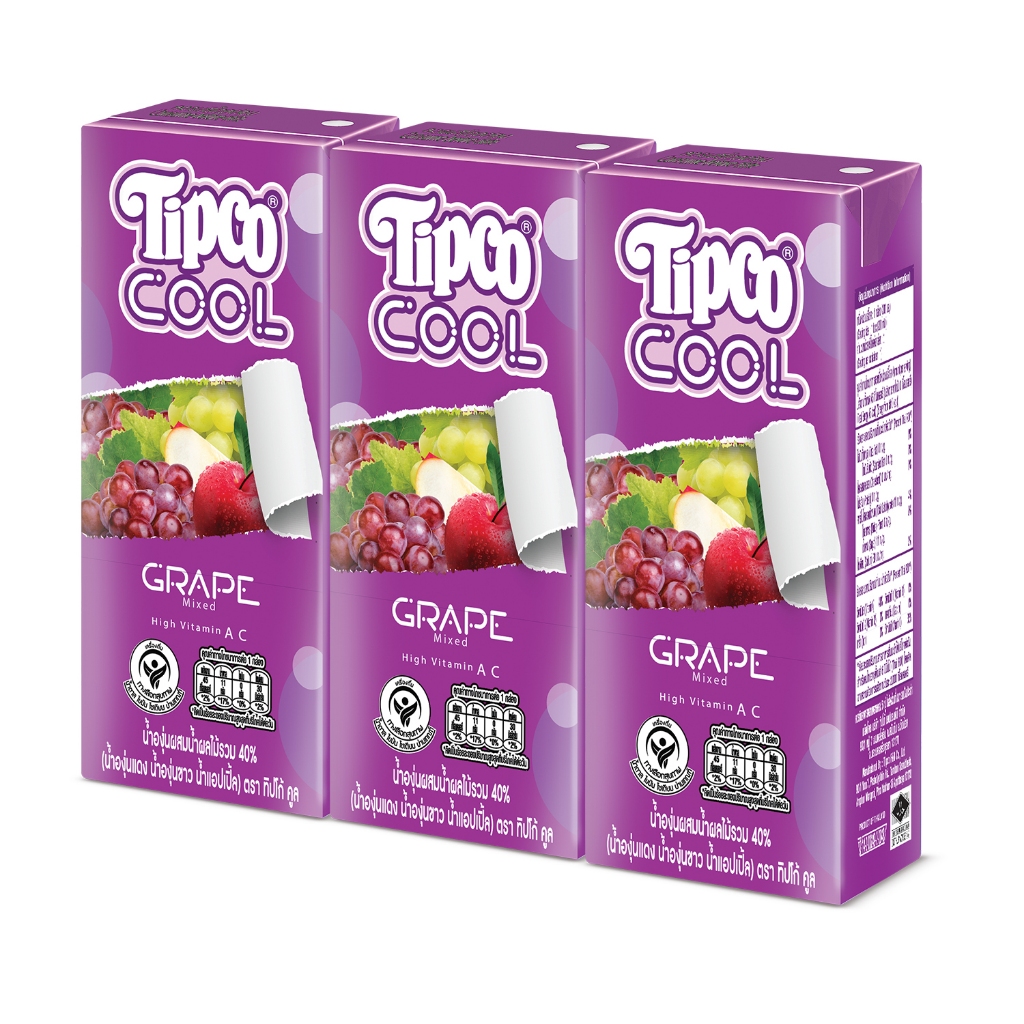 TIPCO Cool Fit น้ำองุ่น ผสมน้ำผลไม้รวม 40% ขนาด 200 มล. 3 กล่อง | Shopee Thailand