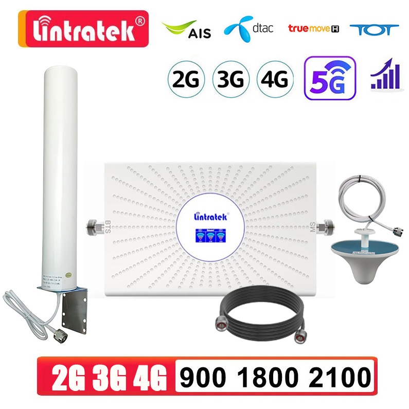 Lintratek 2G 3G 4G 5G ตัวเพิ่มสัญญาณมือถือ 900 1800 2100mhz 3-in-1 Signal Booster ALC AGC 4G ...