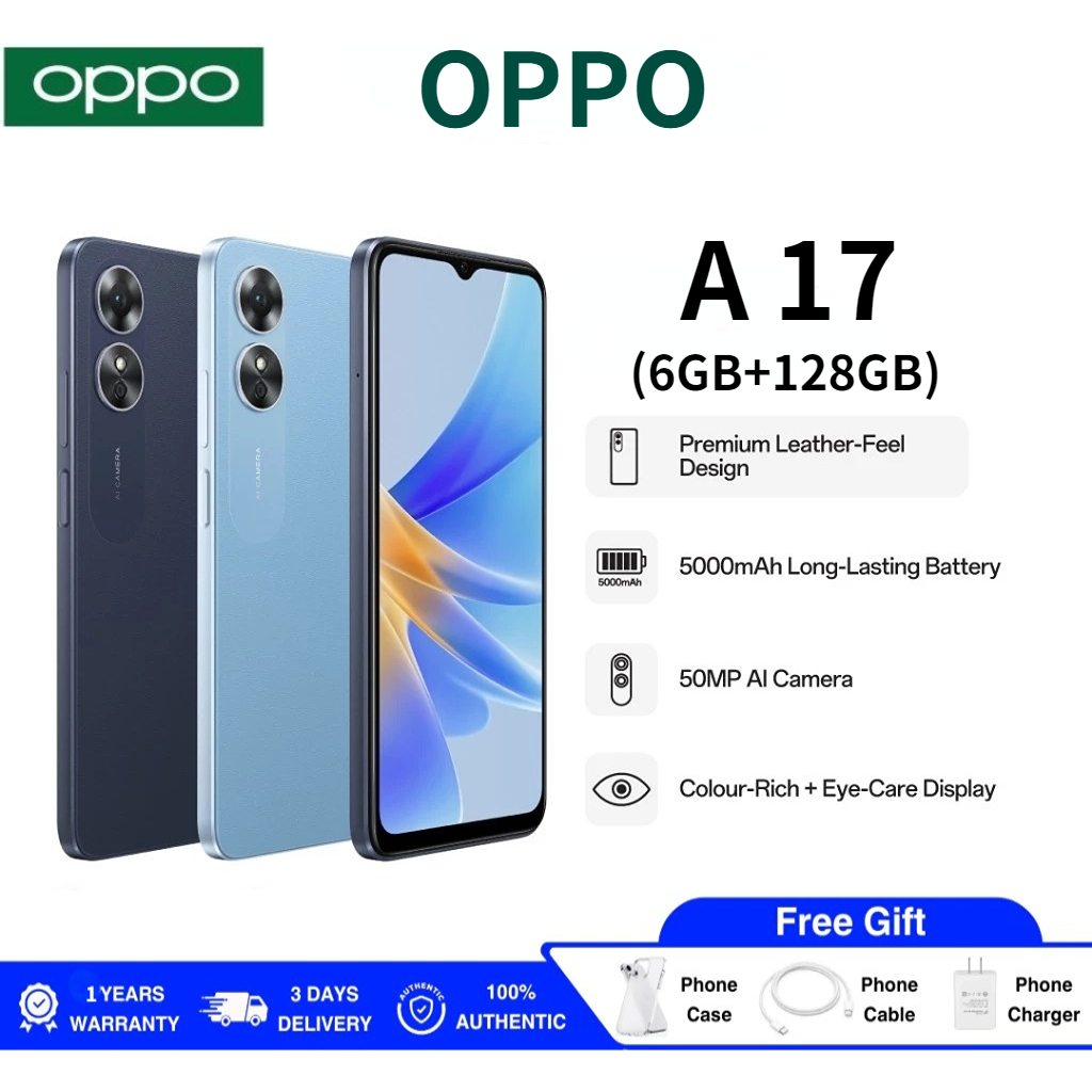 OPPO A17 (6GB+128GB) 6.56 นิ้ว 60Hz HD ปลดล็อกด้วยใบหน้า แบต 5000mAh ...