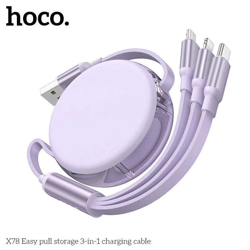 HOCO X78 3-in-1 สายชาร์จ 3 หัว พร้อมตลับเก็บสายชาร์จ สำหรับ iOS + Micro ...
