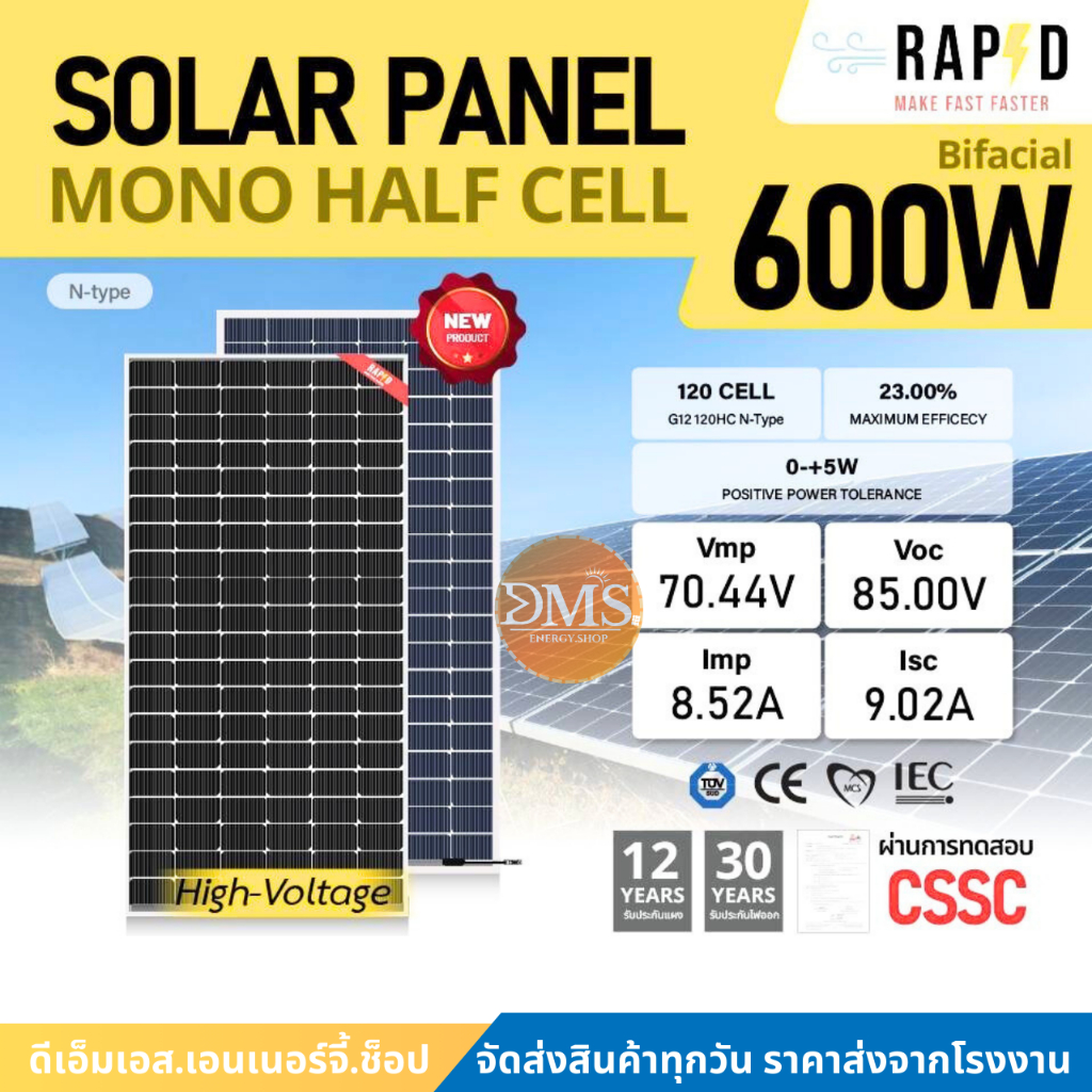 RAP⚡Dแผงโซล่าเซลล์ 600w ไฮโวลท์ รับแสง 2ด้าน Solar Panel High-Volt Mono ...