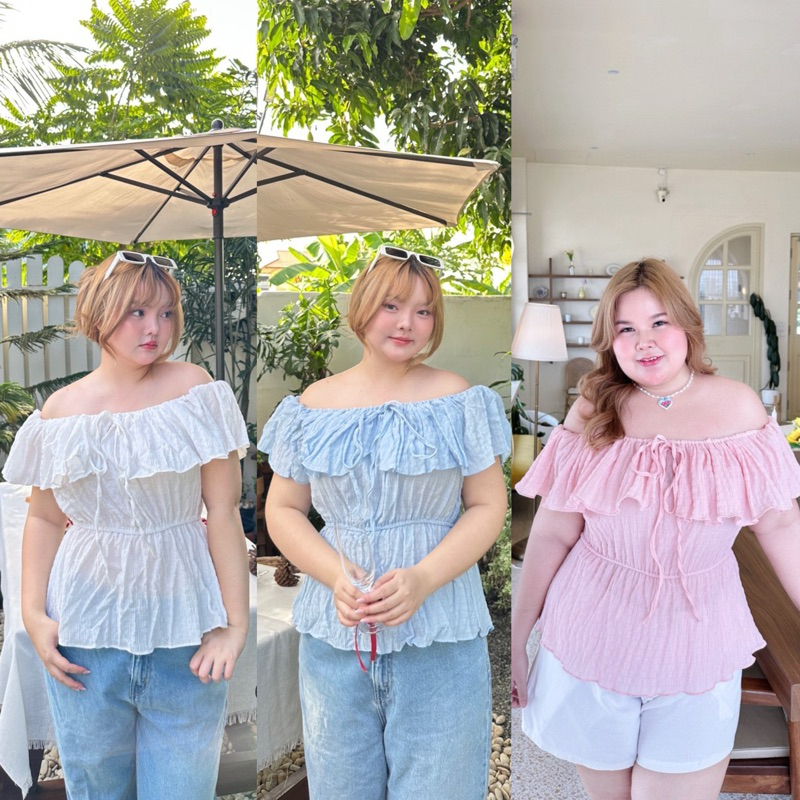 เสื้อปาดไหล่สาวอวบ เสื้อสาวอวบ อก40-50นิ้ว Freesize | Shopee Thailand