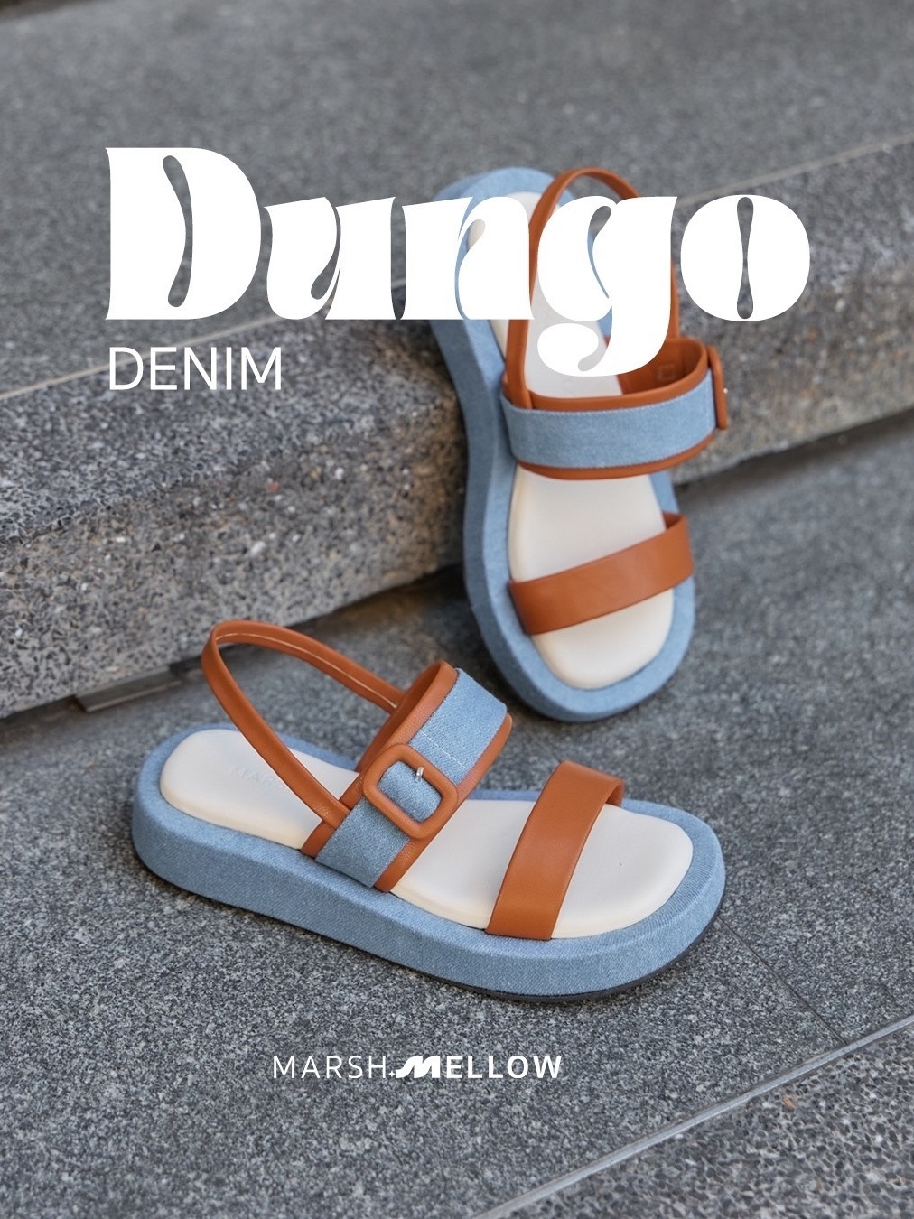 DUNGO รองเท้ารัดส้นหัวเข็มขัดผ้ายีนส์ เสริมส้น 1.5 นิ้ว | Shopee Thailand