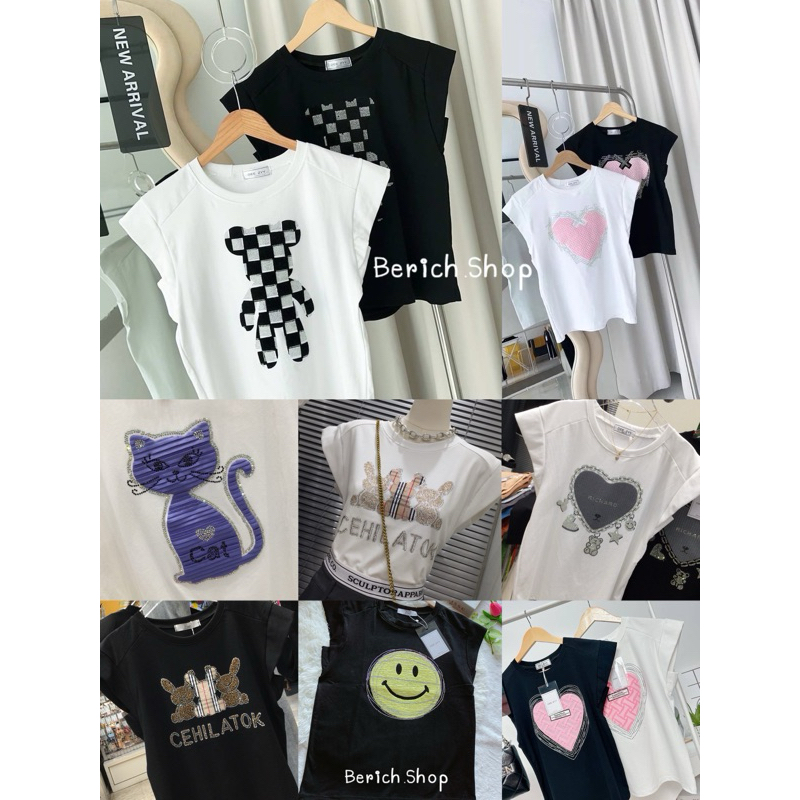 DEE ZYY เสื้อยืดคอกลม แขนล้ำ (มีกันโป๊) สกรีนลายรีดเพชร 3D ผ้านุ่มยืดได้ ใส่สบายๆ | Shopee Thailand