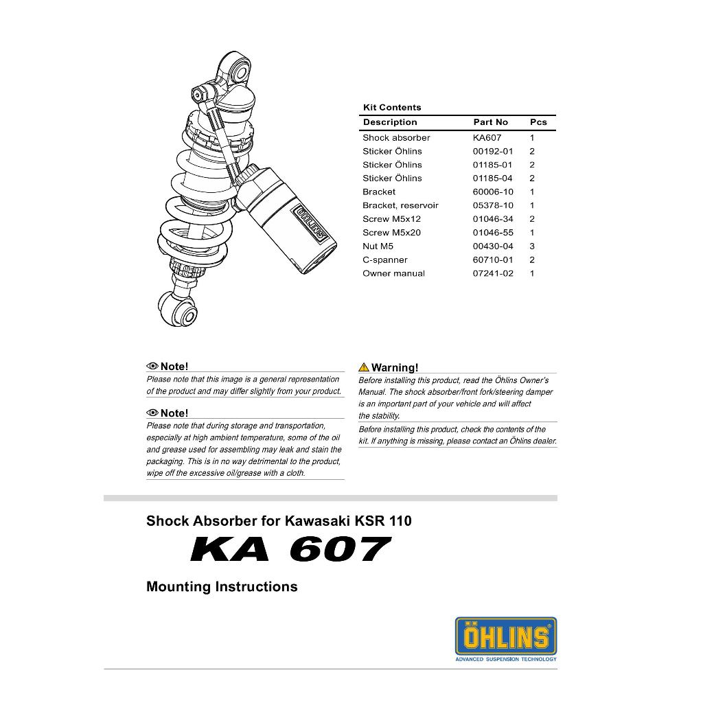 โช๊คหลังแต่ง OHLINS KA 607 For Kawasaki KSR 110 2012-2017 | Shopee Thailand
