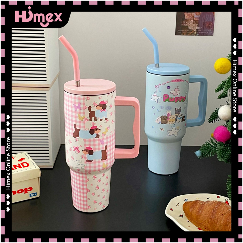 Himex แก้วเก็บความเย็น สแตนเลสแท้ 1200MLพร้อมที่จับ และฝาปิดหลอด เก็บเย็น-ร้อนได้นาน แก้วสแตนเลส ...