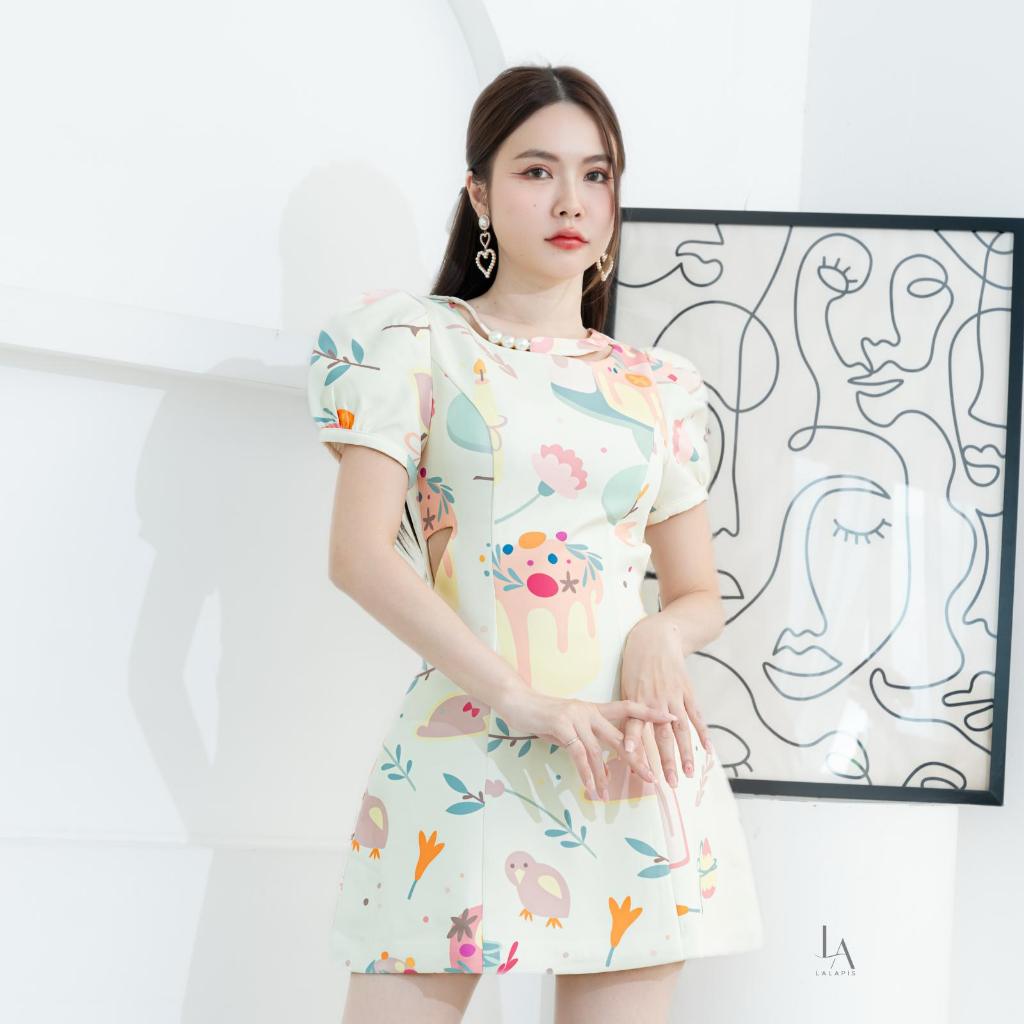 [LALAPIS] มินิเดรส มินิเค้ก คอกลมตกแต่งด้วยมุก แขนตุ๊กตา มินิมอล (LA247 ...