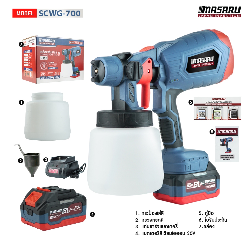 เครื่องพ่นสีไร้สาย20V รุ่นSCWG-700 กาพ่นสีไร้สาย แบตเตอรี่BL Series ...