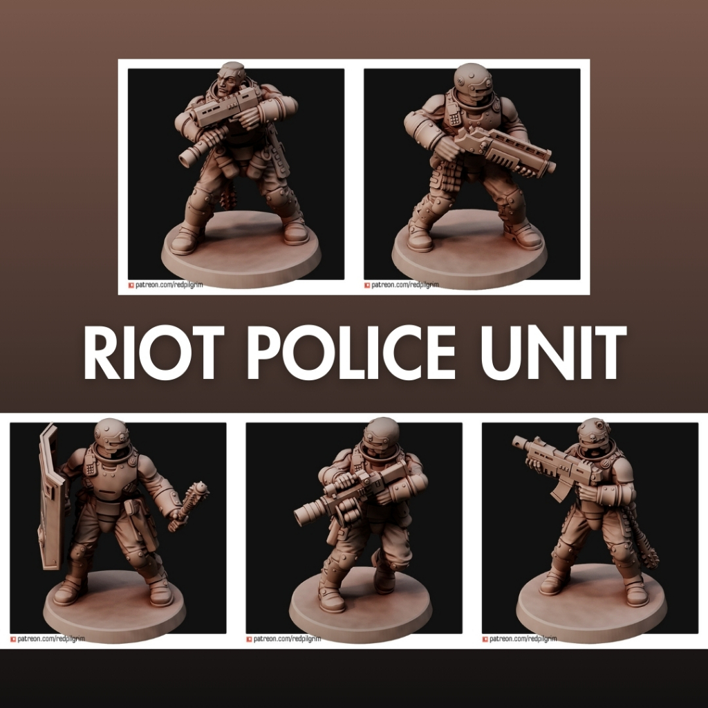 Riot Police Unit - Humanoid Human / 28mm scale 3D printed miniature RPG ...