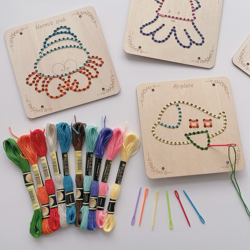 Montessori Wooden Threading Lacing Toys, sewing Kit ของเล่นไม้ฝึกทักษะ ...